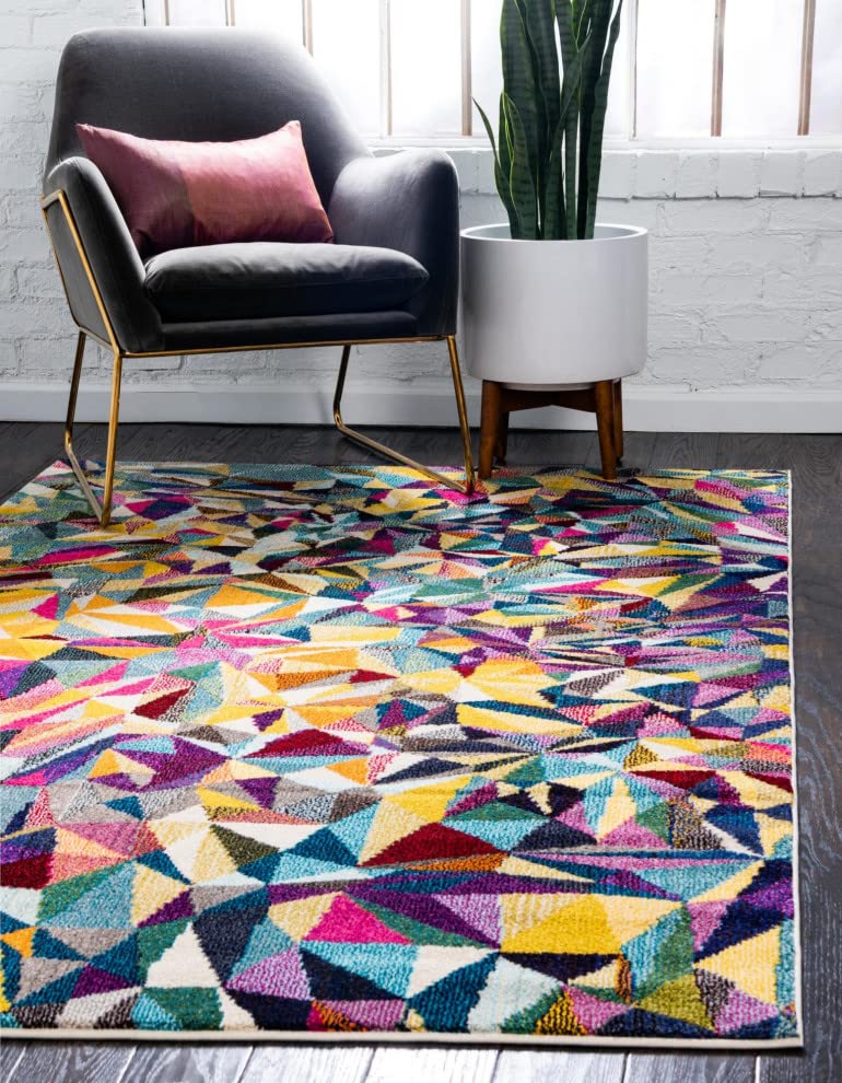 Unique Loom Estrella Collection Geometric, Triangles, Bright Colors, Abstract, Modern Area Rug, 9 ft x 12 ft, Multi/Beige