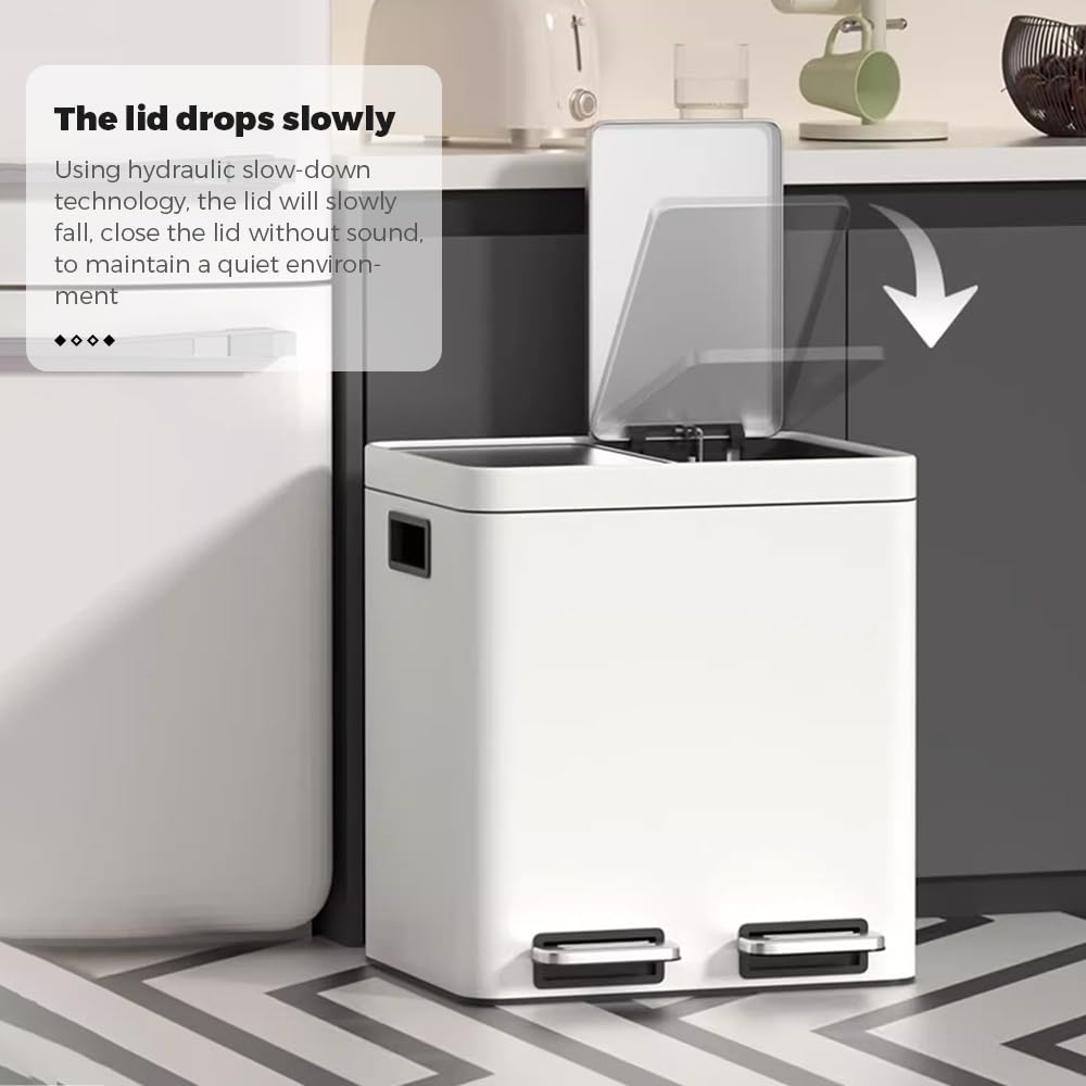 LEASYLIFE 5.28 Gallon Stainless Steel Metal Dual Stream Step-On Trash,2 Compartments, Recycle Bins for Kitchen,Trash and Recycle Bin Combo for Kitchen (20L)