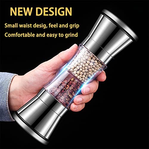 Salt and Pepper Grinder Set,2023 Newest 2 in 1 Salt and Pepper Shakers,Stainless Steel Shakers With Adjustable Coarse Mills,Pepper Shaker Spice Grinder Kitchen Chef Gift,Gift Ideal for Housewarming