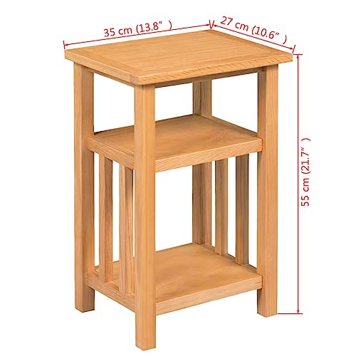 CUSON End Table with Magazine Shelf | Rustic Side Table for Living Room | Wooden Nightstand for Bedroom | Brown Solid Oak Wood 10.6" x 13.8" x 21.7"