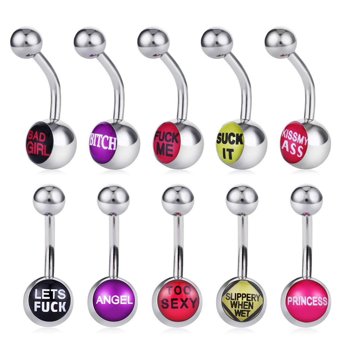 COTTVOTT Naughty Belly Button Rings with Letters Navel Piercings Body Jewelry (mix different letters 10pcs)