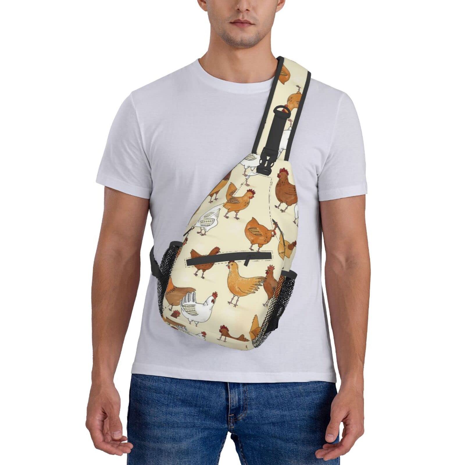 EVANEM Cross Chest Bag Chicken Pattern Printed Crossbody Sling Backpack Casual Travel Bag For Unisex