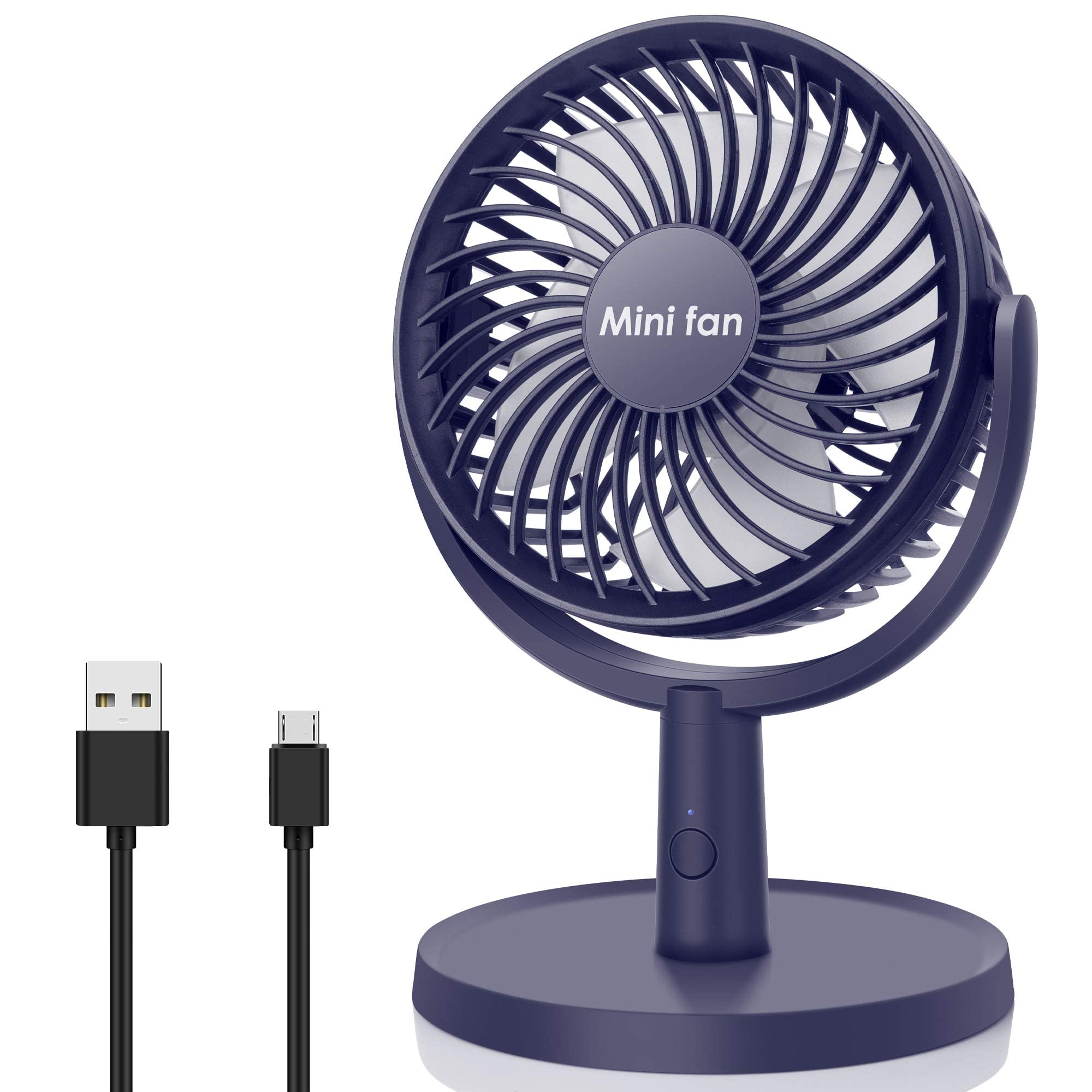 COMLIFE Mini Desk Fan, USB Operated Fan with 4 Speeds, Strong Airflow, Ultra Quiet Operation, 310° Adjustment, Portable Personal Fan for Home Office Desktop (Blue)