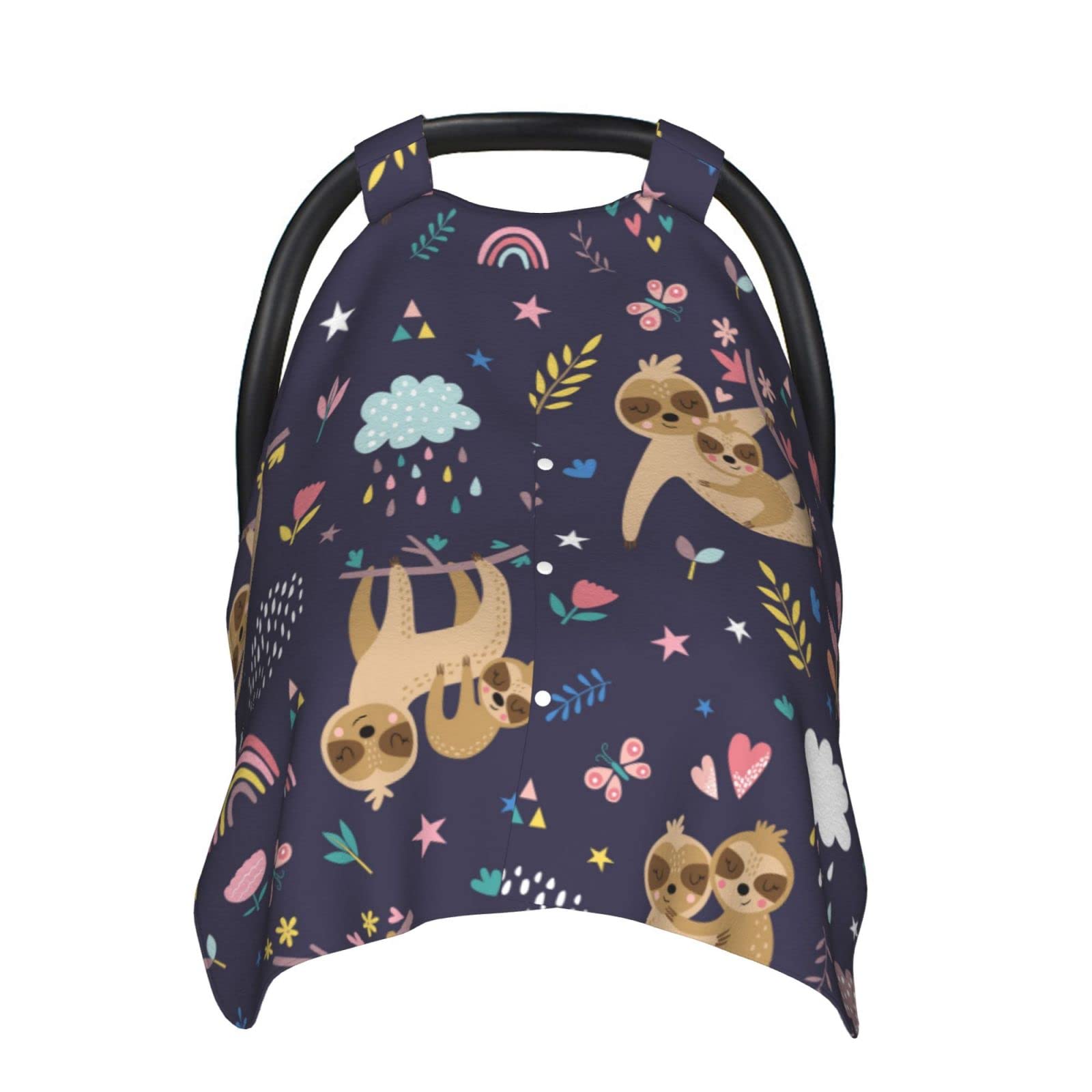 Rutiea Cute Cartoon Sloths Rainbow Car Seat Cover for Babies, Peekaboo Opening Minky Carseat Canopy Stroller Cover for Newborn, Mom Nursing Breastfeeding Covers, Blanket for Infant Toddler