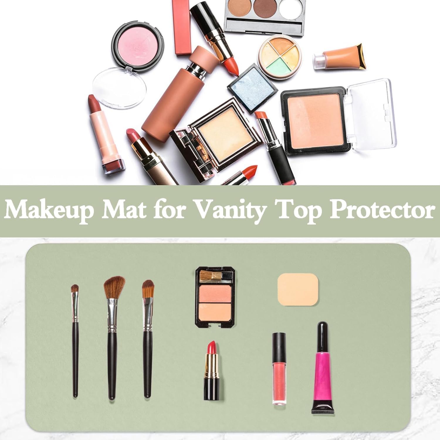 Makeup Mat Dual-Sided Waterproof and Oilproof Vanity Desk Mat, Easy-to-Clean Makeup Mat for Protecting Vanity Top – 23.6" x 11.8" (Blue and Olive Green)