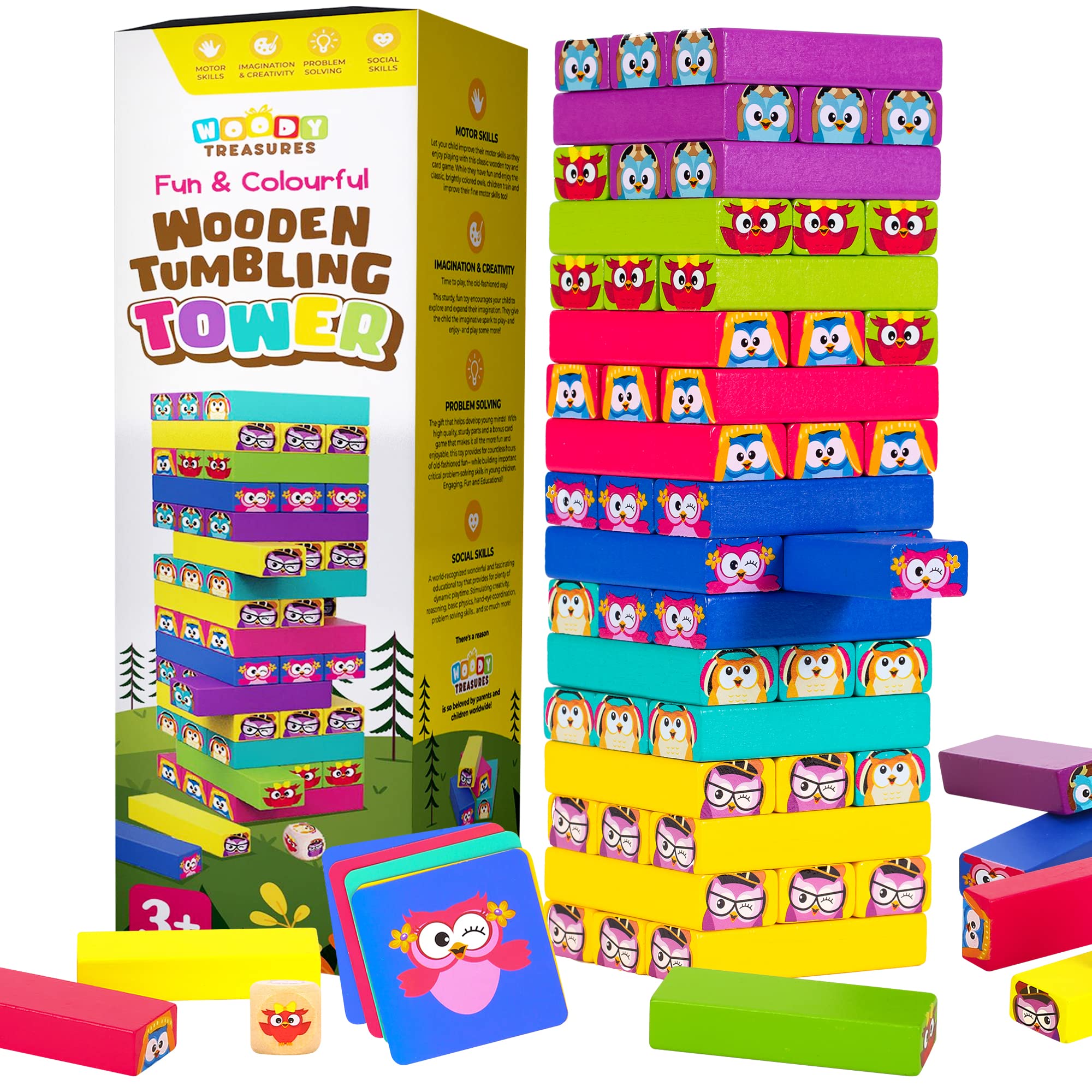 Wooden Toys Tumbling Tower - Childrens Toys Ages 3-9 Years Old - Toddlers/Kids Games Colourful Building Blocks - Fun Educational Games for Cognitive & Fine Motor Skills