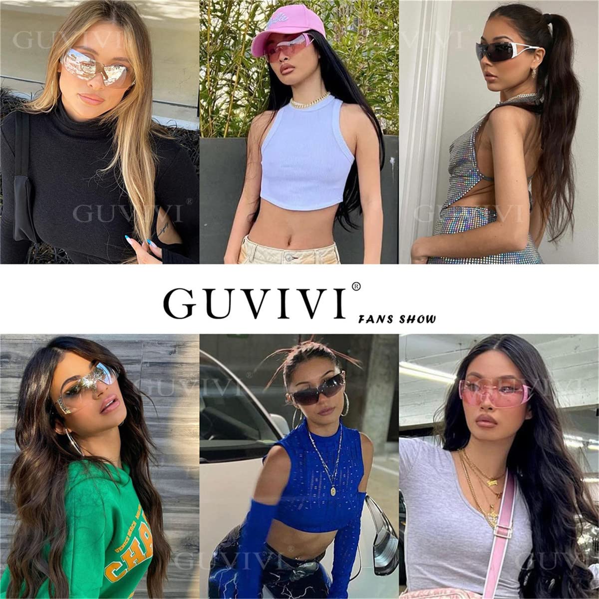 GUVIVI Y2K Sunglasses for Women Shield Rimless Frameless Rectangle Sunglasses Gradient Clear Lens Shield Sun Glasses Eyewear