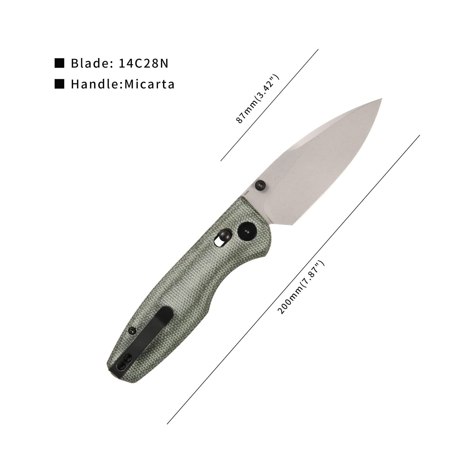 CMB Made Knives CMB Predator Knife CMB-08 Micarta Handle 14C28N Steel Blade Pocket Folding Tactical Survival Camping Outdoors Knife EDC (CMB-08RS)