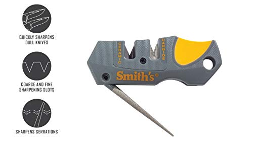 Smith’s 50918 Pocket Pal Knife Sharpener - Preset Carbide & Ceramic Stone - Fold-Out Diamond Coated Rod - Outdoor Knife & Hook Sharpener - Handheld, Compact, Lightweight - Ergonomic Grip Multitool