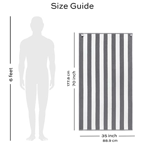 White Classic Beach Towels Oversized Cabana Stripe Cotton Bath Towel Large - Luxury Plush Thick Hotel Swim Pool Towels for Adults Super Absorbent Quick Dry - 35x70 Grey [2 Pack]