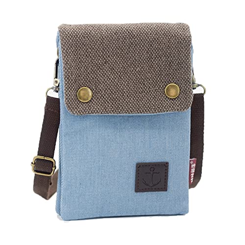 IRUGLE Canvas Cell Phone Purse Crossbody Bag for women, Small Handbag Wristlet Wallet Passport Pouch Phone Holder with Shoulder Strap Wrist Strap (Blue)