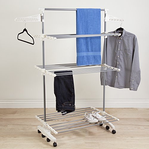 Home-Complete Laundry Drying Rack, Stainless Steel Clothes Drying Rack with Folding Shelves for Indoor or Outdoor Air-Drying of Towels, Shoes, Delicate Clothes