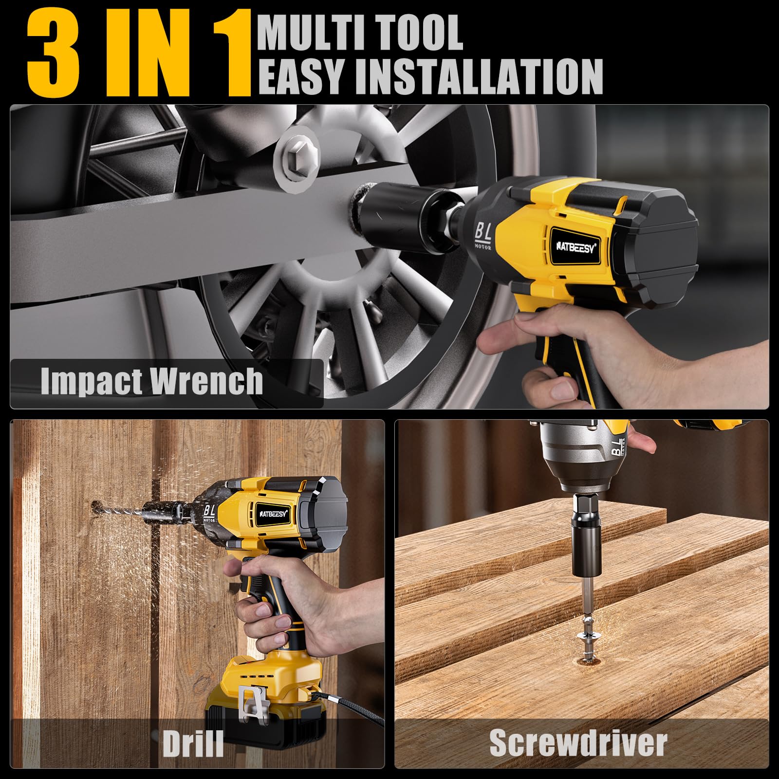 Impact Wrench for De-Walt 20V MAX Battery: 1/2 Inch Hog Ring Impact Driver High Torque - 600 Ft-lbs Cordless Impact Gun - Brushless Motor with LED Light And Blet Clip - Tool Only