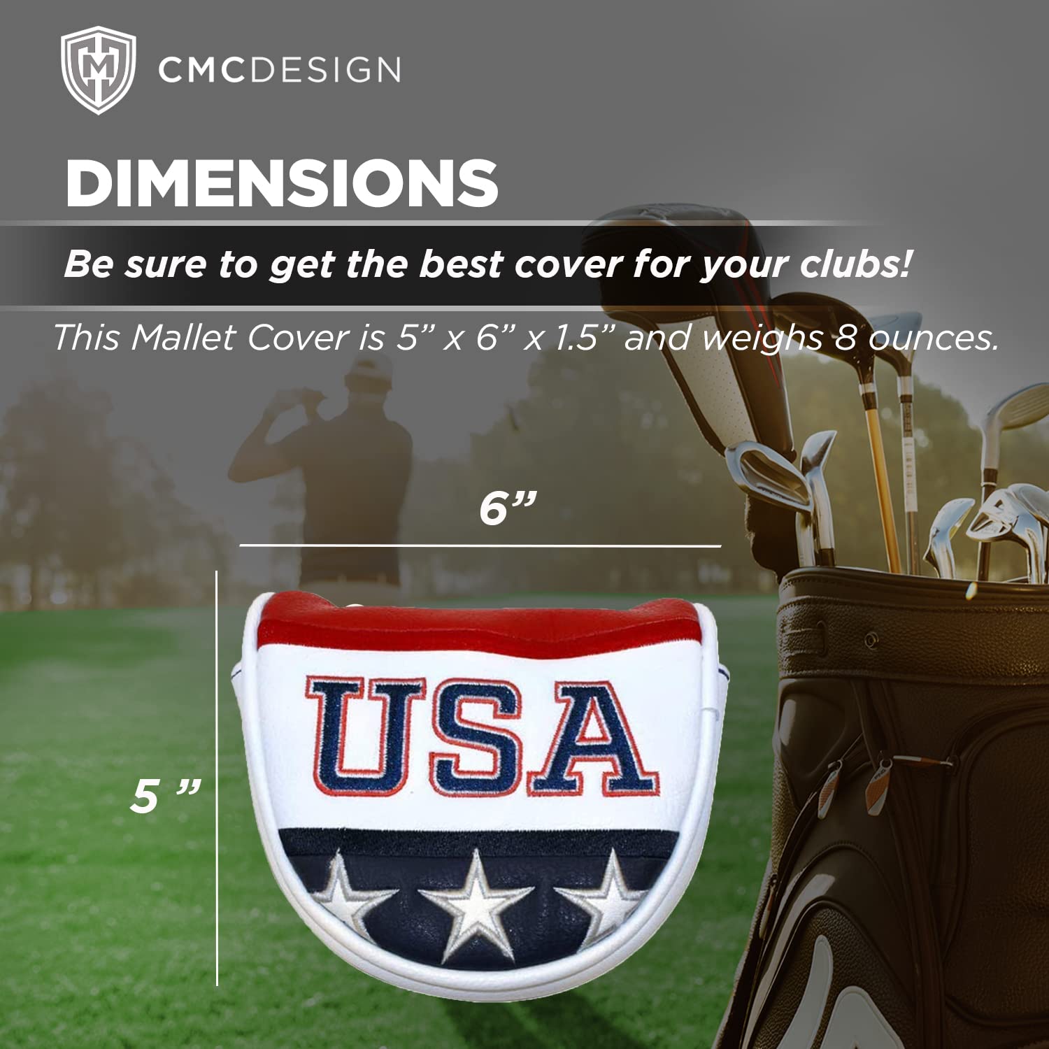 CMC Design Golf Mallet Head Cover - Custom USA Embroidered Golf Driver - Premium Faux Leather, Beautiful Design Elements & Soft Protective Lining – Great Fit for Any Mallet & Golfer