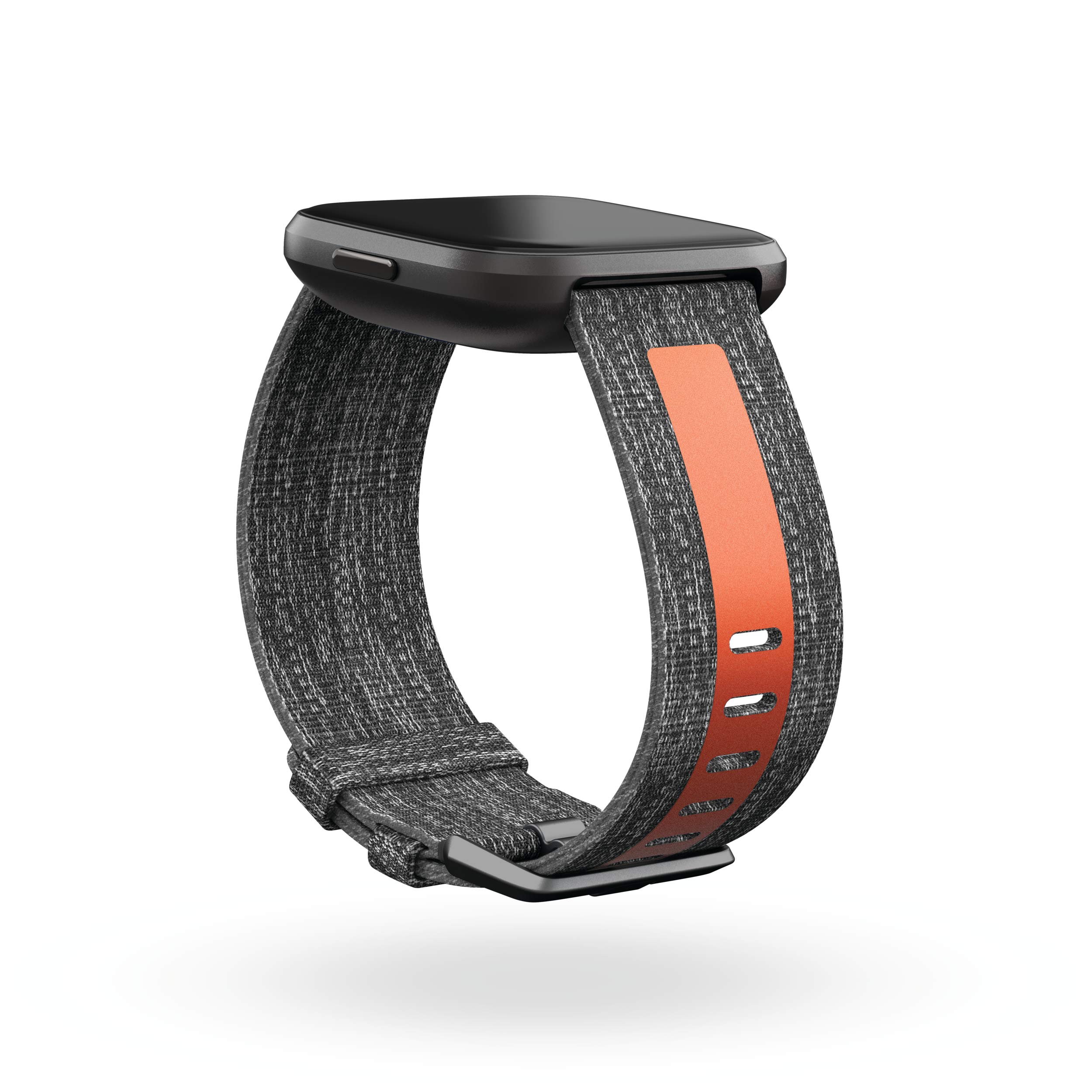 Fitbit Versa Family Accessory Band, Official Product, Woven Reflective, Charcoal/Orange, Large