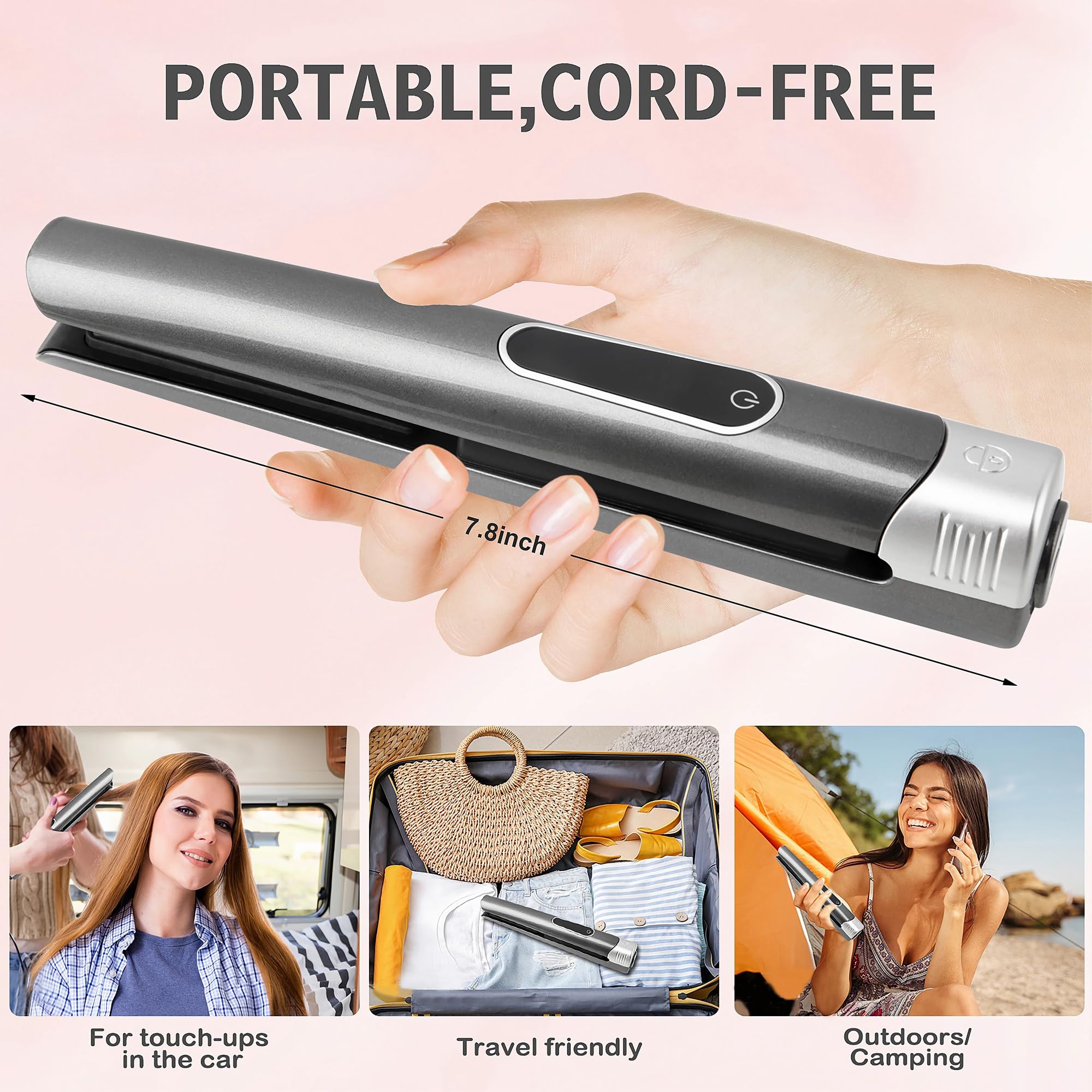 DESIPESI Cordless Hair Straightener and Curler, 2 in 1 Portable Mini Flat Iron & Curling Iron, Fast Heating & Titanium Plate Straightener Curling Iron with 3 Adjustable Temp, LCD Temp Display