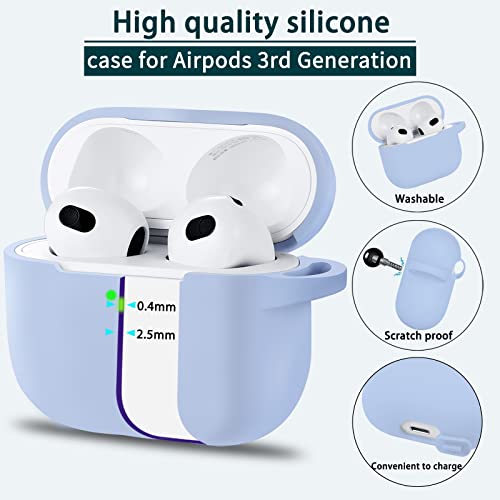 MHYALUDO AirPods 3 Case Cover, Soft Silicone Protective Case Skin for Airpods 3rd Generation 2021 Charging Case with Keychain,Front LED Visible-Sky Blue