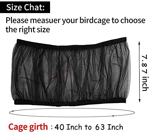 Universal Bird Cage Seed Catcher,Seed Catcher Guard Net Cover,Parrot Nylon Mesh Net Cover,Soft Airy Cage Net Stretchy Skirt for Round Square Cage Father'Day Gift(Circumference 40 inch to 63 inch,Black