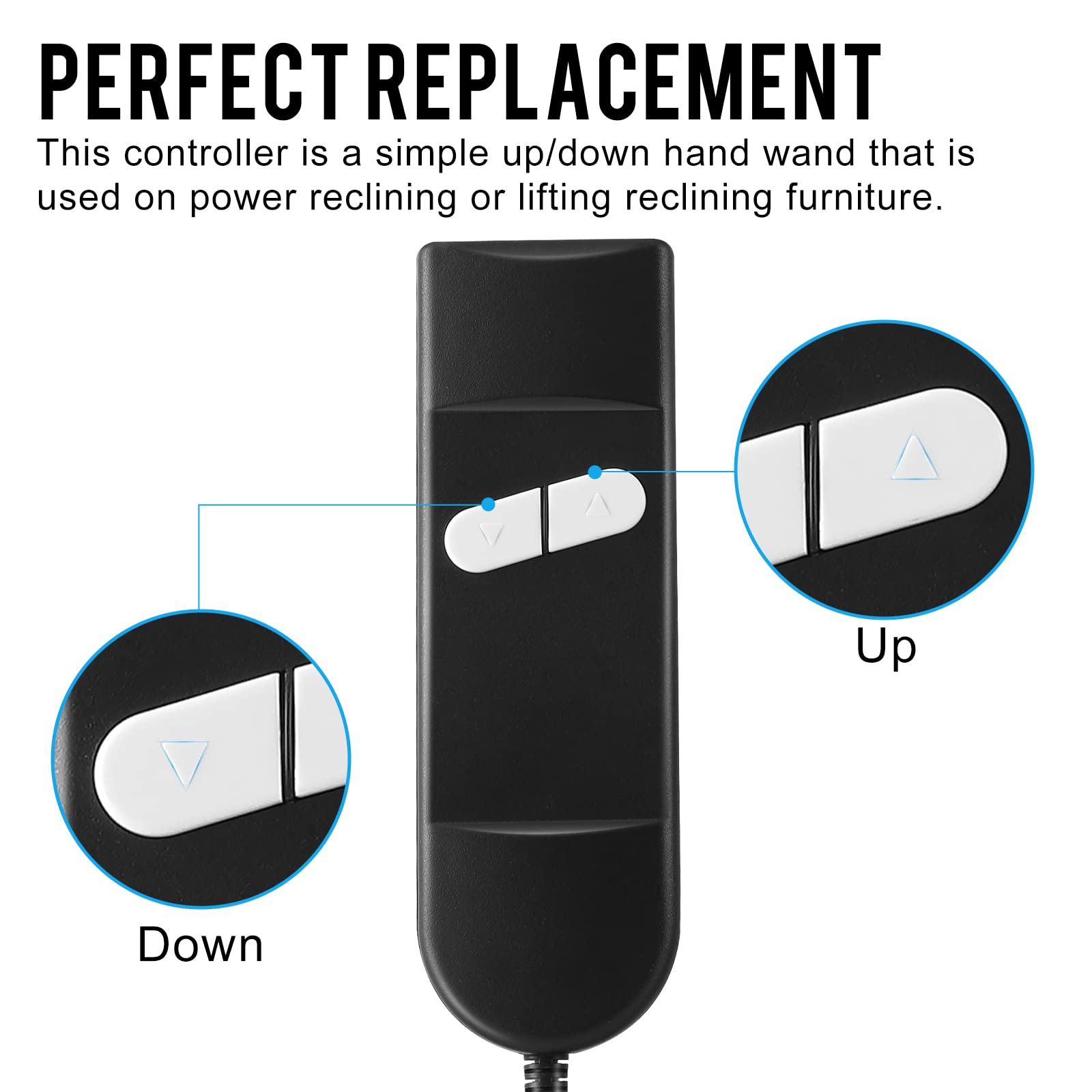 Enmja Lift Chair or Power Recliner Hand Control, 2 Button 5 pin Universal Lift Chair Remote Replacement for Okin Lazboy Action Limoss Pride Catnapper