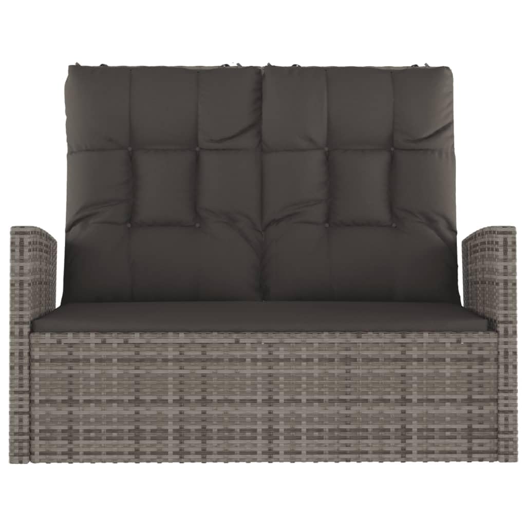KTHLBRH Reclining Patio Bench with Cushions Gray 46.5" Poly Rattan Garden Bench Deck Bench Porch Bench Outdoor Bench for patios, Gardens, Decks