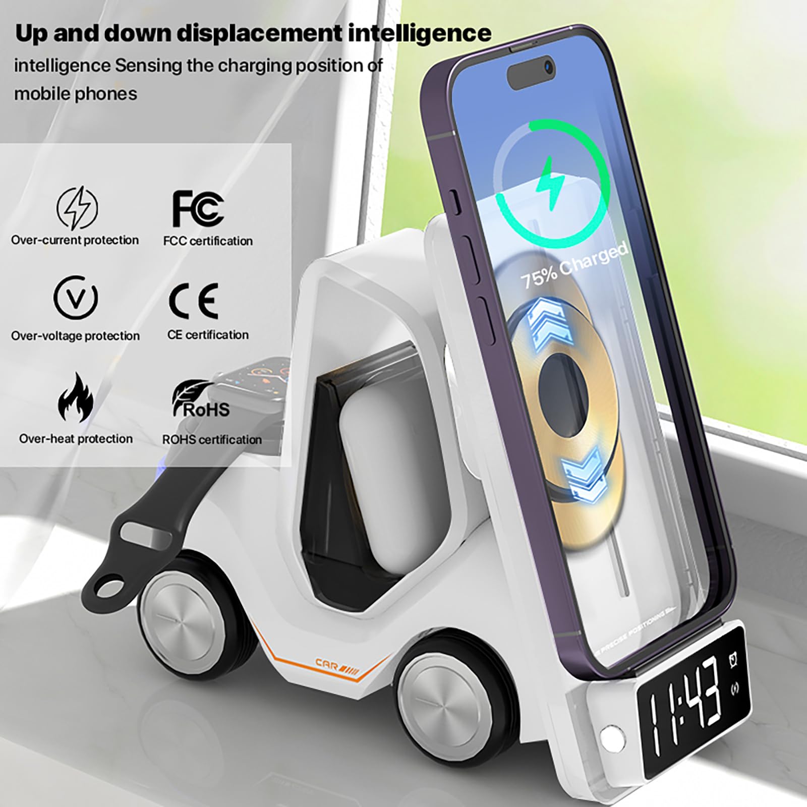 Diecallan 5 in 1 Wireless Charging Station 20W Adapter Fast Wireless Charging Apple Devices for iPhone 15/14/13/12 Series for AirPods Pro/3/2 for Apple Watch/iWatch Support Alarm Clock Night Light