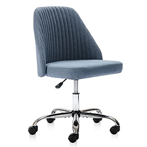 SMUG Home Office Desk Chair, Office Chairs Desk Chair Rolling Task Chair Computer Chair Adjustable with Wheels Armless for Bedroom, Vanity Chair for Makeup Room, Living Room Blue