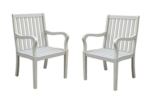 Pebble Lane Living Captains Dining Chairs, Rounded Arms, All Weather Urethane Finish, Light Gray & Solid Wood, Set of 2