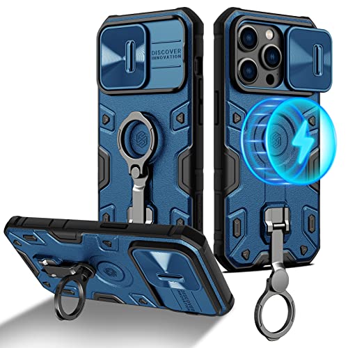 Nillkin Case for iPhone 14 Pro Max Case with Stand, Slide Camera Cover, Military Grade Shockproof Portective Case Compatible with MagSafe Wireless Charger&Magnetic Car Mount Holder,Blue