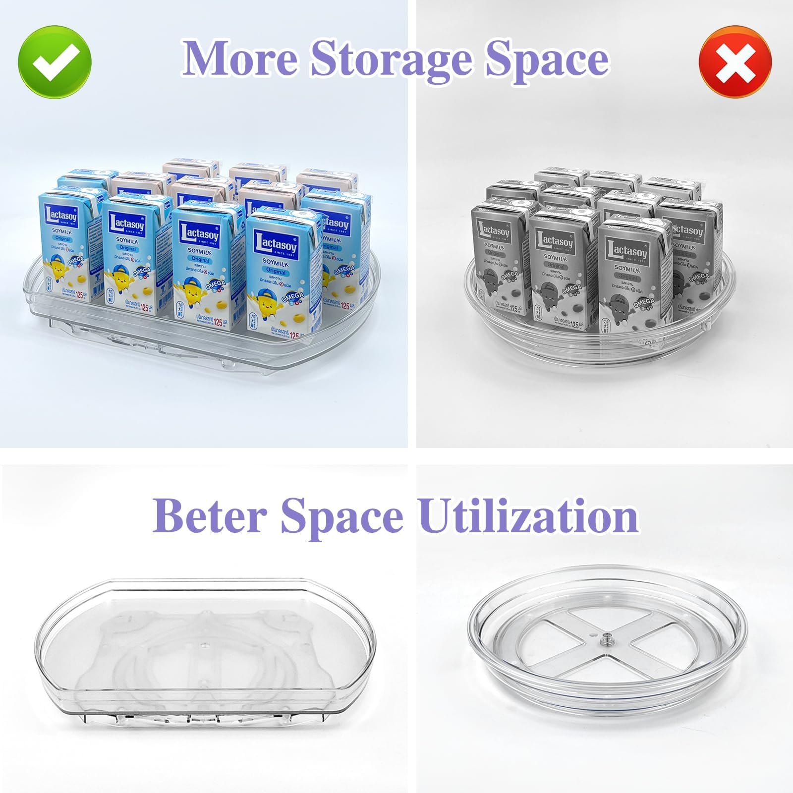 Incostar 360° Rotating Lazy Susan Turntable Organizer - Multifunctional 11.8" x 8.7" Rectangular Organizer for Refrigerator, Cabinet, Pantry, and Kitchen Countertop (2 Pack)