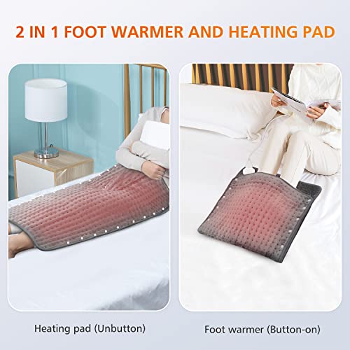 Snailax Heating Pad & Foot Warmer, 17"x33" Electric Large Heating Pads for Back Pain Muscle Pain Relief, Dry & Moist Heat Option, 6 Temperature Settings & Auto Shut Off, Washable, Grey