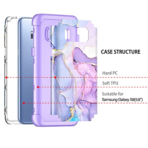 Miqala for Galaxy S8 Case,Marble Design Three Layer Heavy Duty Shockproof Hard Plastic Bumper +Soft Silicone Rubber Protective Case for Samsung Galaxy S8,Purple