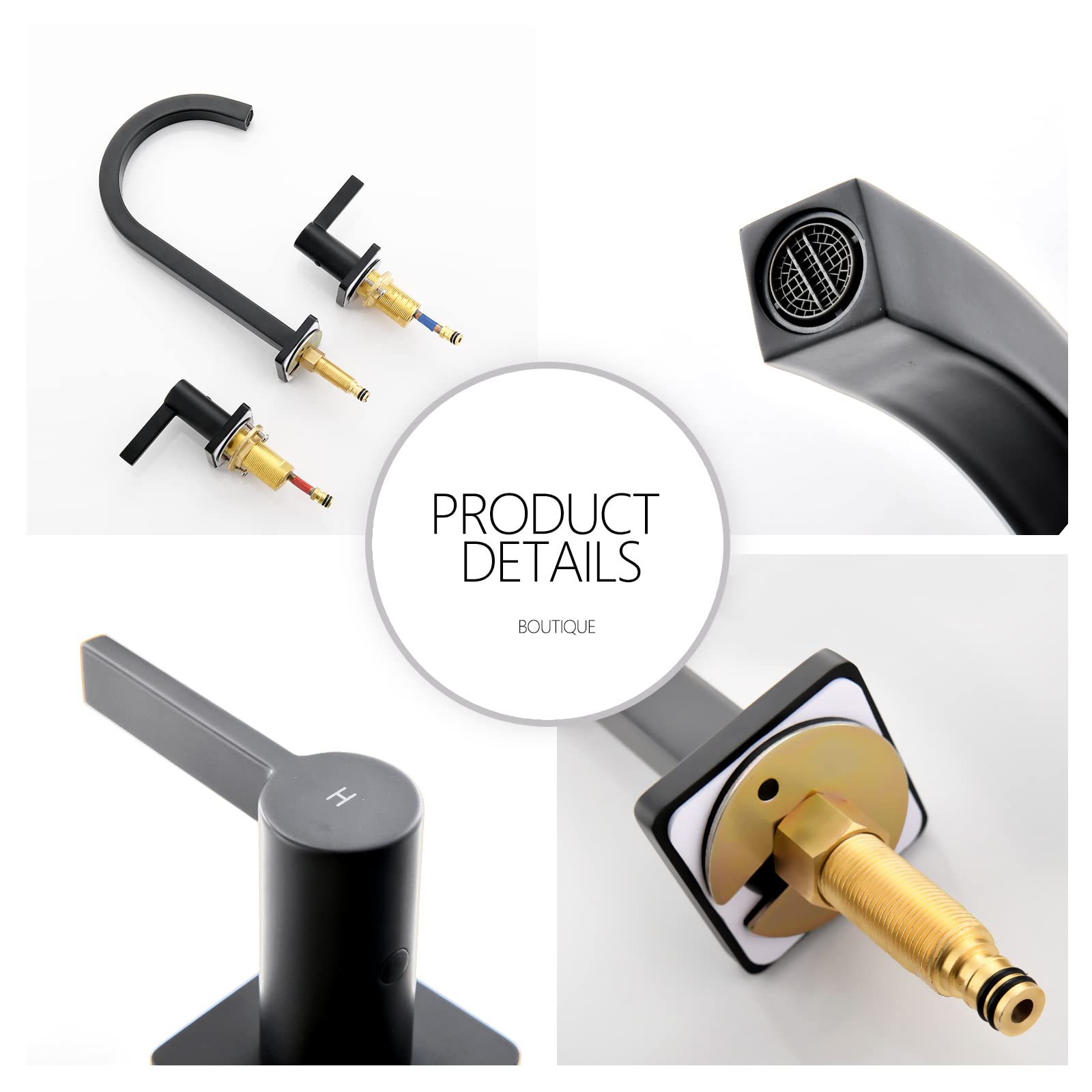 INDARE Bathroom Faucets, Black Bathroom Faucet, Lead-Free Brass Widespread Bathroom Faucets for Sink 3 Hole,8 Inch Bathroom Sink Faucet with Pop-Up Drain & Supply Lines,110104-EB