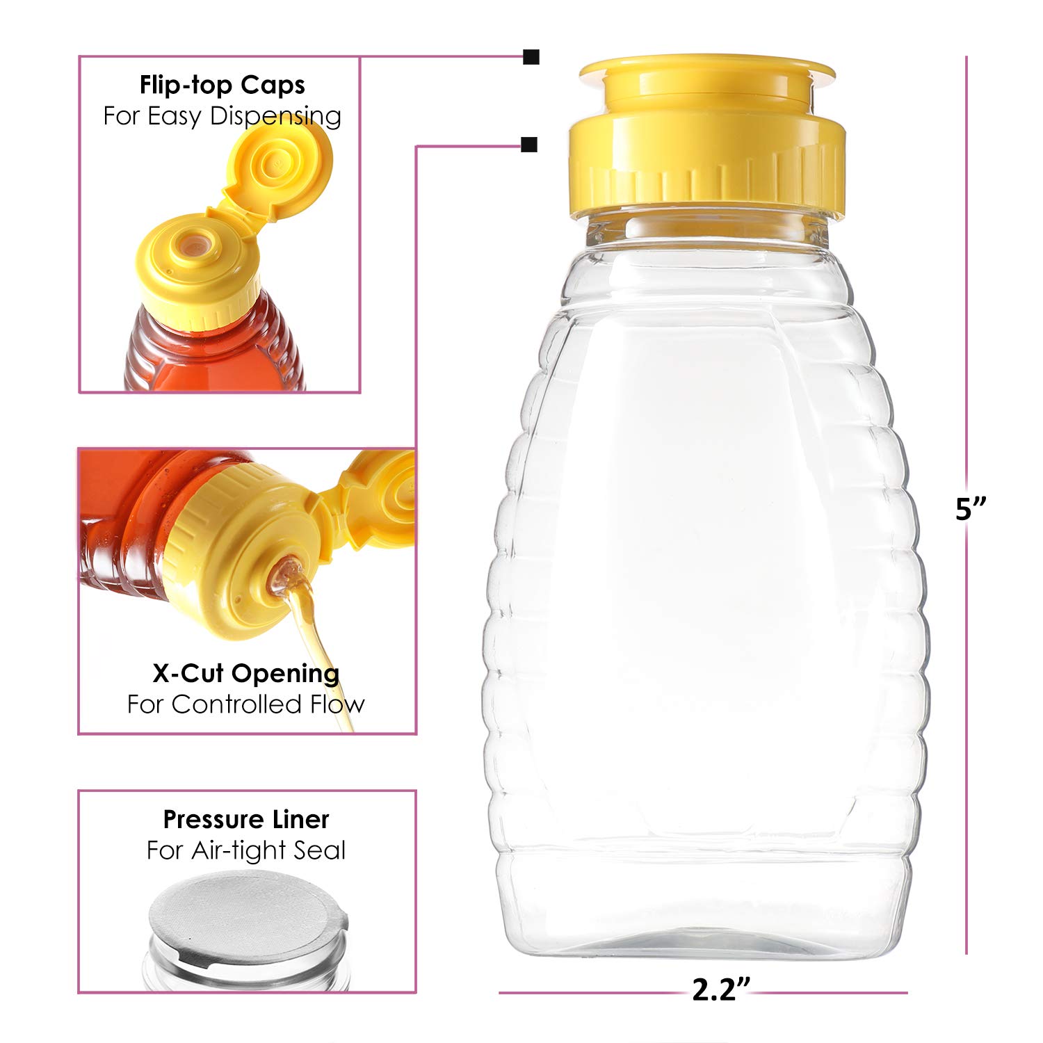 DilaBee Plastic Honey Bottles - 12 Pack 8oz - Honey Jars With Lids, Honey Bottle Containers, Honey Dispenser With Flip Top Caps, Honey Squeeze Bottle, Maple Syrup Containers Empty - BPA-Free