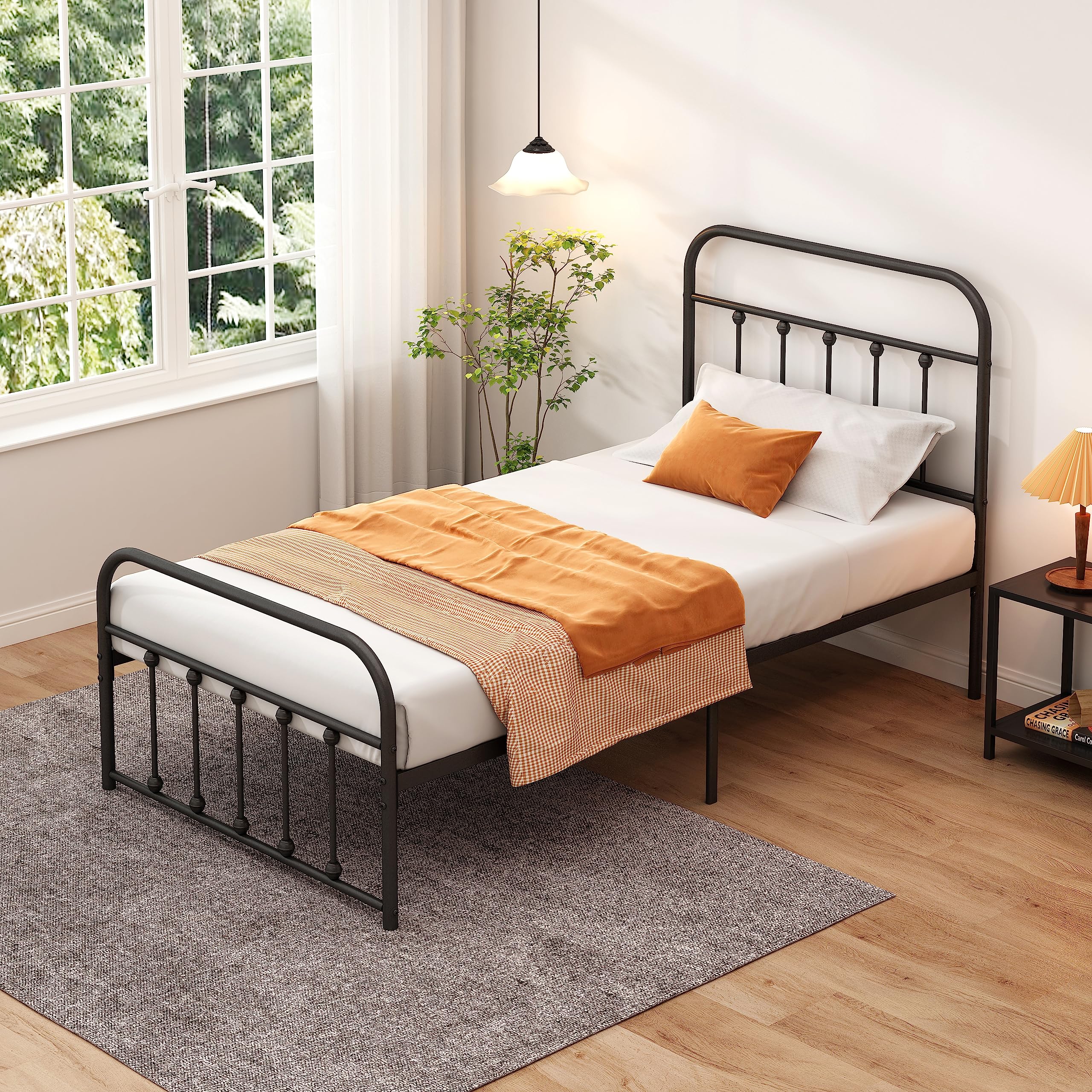 Closadin Classic Metal platform bed Frame with Heaboard and Footboard,Strong Metal Slats Support,No Box Spring Needed,Easy Assembly,Full Size,Black