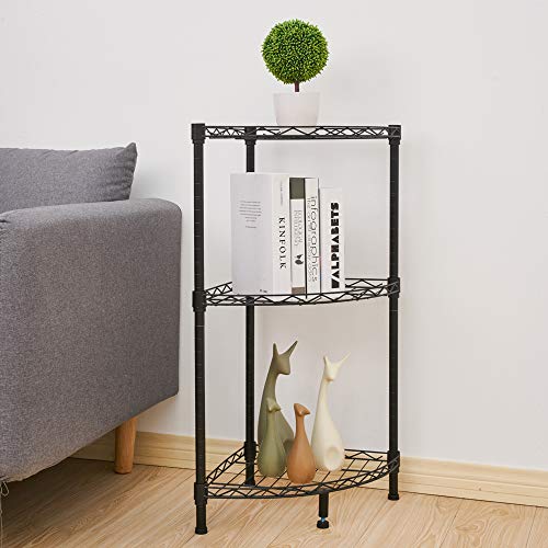 Kcelarec 3 Tier Corner Wire Shelving Unit, Adjustable Wire Rack Shelving, Metal Wire Storage Shelves for Kitchen, Pantry, Laundry, Bathroom, Closet
