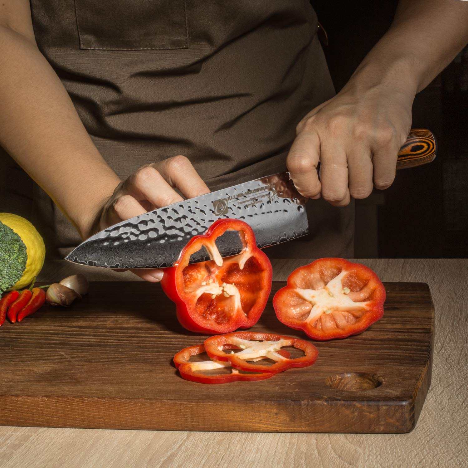 Damascus Chef Knife with VG10 Super Steel Core, Professional 67-layer Handmade 8" PAKKA Wood Handle Damascus Chefs Knife