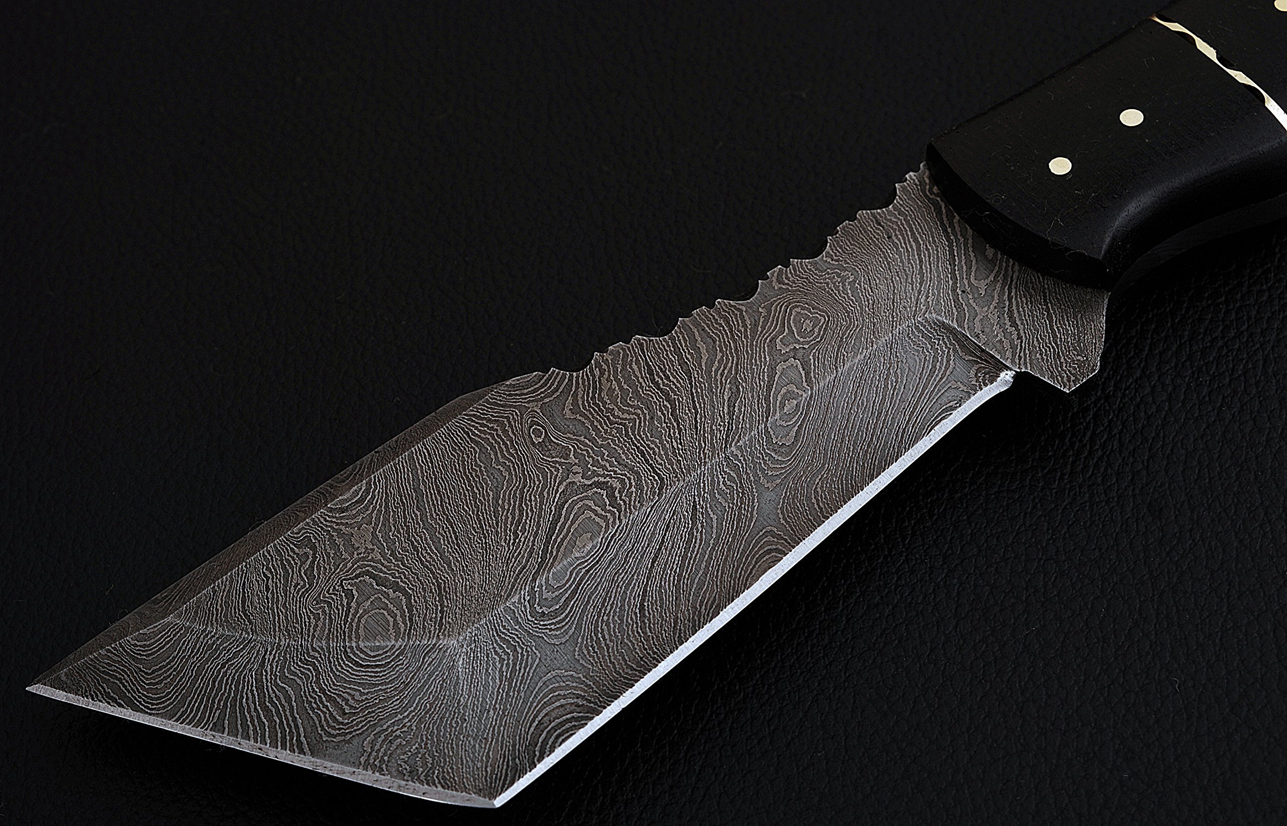Damascus Hunting Fixed Blade Tracker Knife – 10.5” EDC Custom Handmade Knives, Bushcraft Outdoor Camping Survival Chef Knife, Bowie Knife, Micarta Handle with Leather Sheath