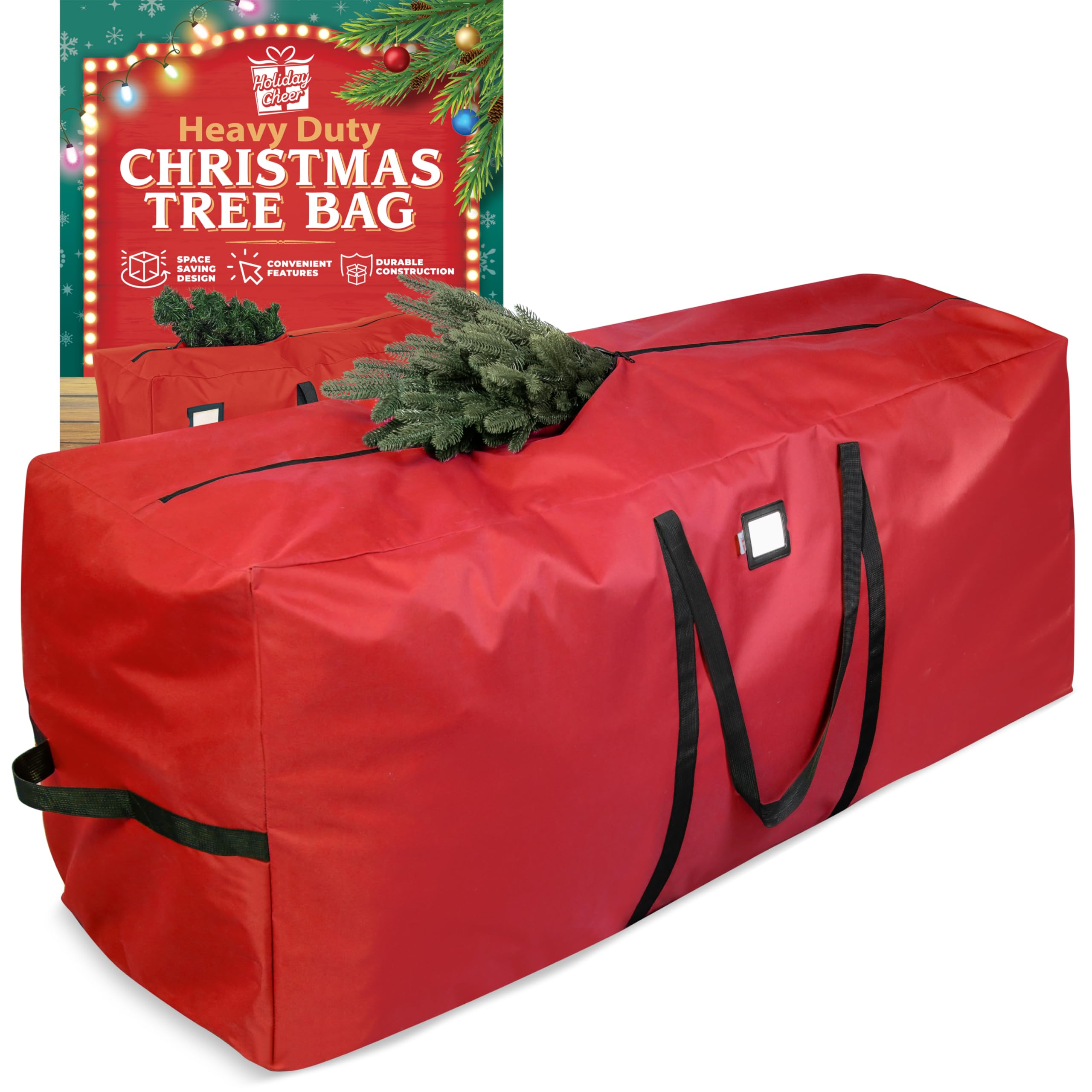 Holiday Cheer Christmas Tree Storage Bag β Heavy Duty Christmas Tree Bag Fits Up to 7.5ft Tall Artificial Christmas Tree, Waterproof with Durable Handles & Zipper β Xmas Tree Storage Bag (RED)