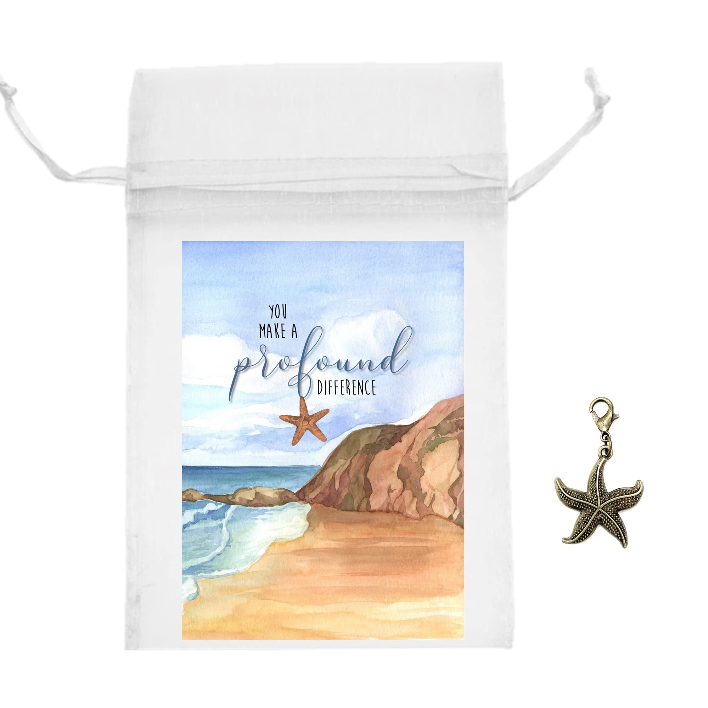 Smiling Wisdom - Bulk 10 Gift Sets - The Starfish Story - You Make a Profound Difference Employee Appreciation Greeting Card and Bronze Charm Keepsakes (10 Charms)