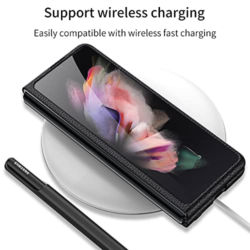 SHIEID Samsung Galaxy Z Fold 3 Case with S Pen Holder, Z Fold 3 Case Detachable S Pen Holder Ultra Thin Shockproof Cover for Galaxy Z Fold 3 5G 2021, Carbon Fiber Pattern