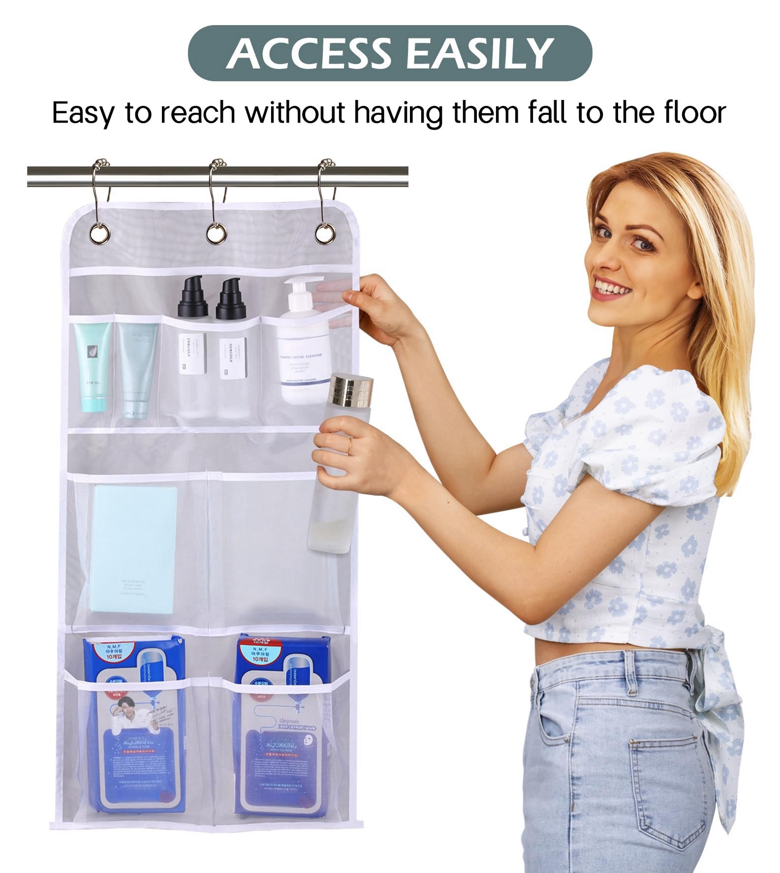 MISSLO 2 Pack Mesh Shower Caddy Hanging for Travel Quick Dry Shower Hanging Organizer Cruise RV Camper Bathroom with Over Door Hooks and Shower Curtain Hooks