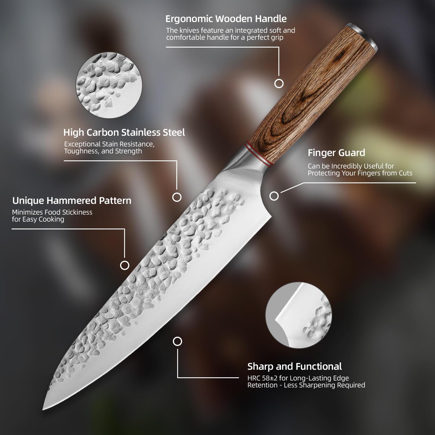KOFERY 3 Piece Professional Forged Chef Knife Set - Premium Stainless Steel, Non-Stick, Sharp Kitchen Knives for Camping, Includes Roll Bag and Sharpening Steel