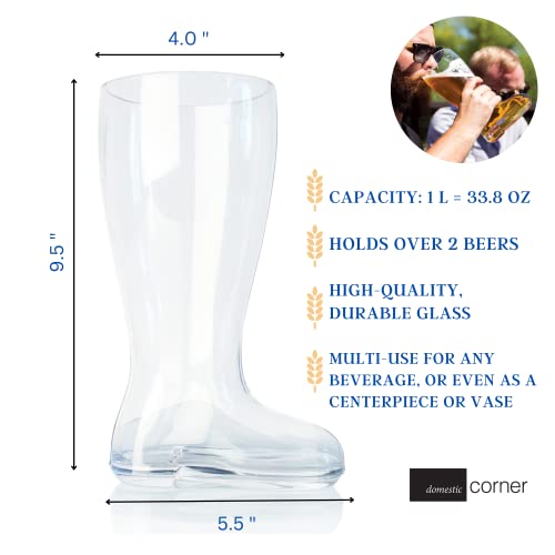 Domestic Corner - Das Boot - Quality Glass Beer Boot Mug for Oktoberfest Celebrations, St. Patrick's Day, Bachelor or Bachelorette Festivities, Holds Over 2 Beers - 1 Liter