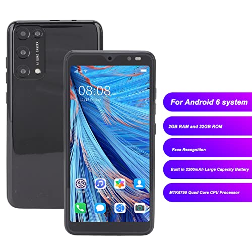 Zyyini Unlocked Cell Phone, 5.45 Inch 2GB RAM 32GB ROM, Android Smartphone Support Face Recognition Dual SIM Dual Standby Mobile Phone for Rino8 Pro(Black)