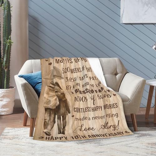Gwuvioz Happy 10th Wedding Anniversary Blanket Soft Throw Blanket Cozy Blanket & Throws for Couch Bed Living Room Decoration 60"X50"