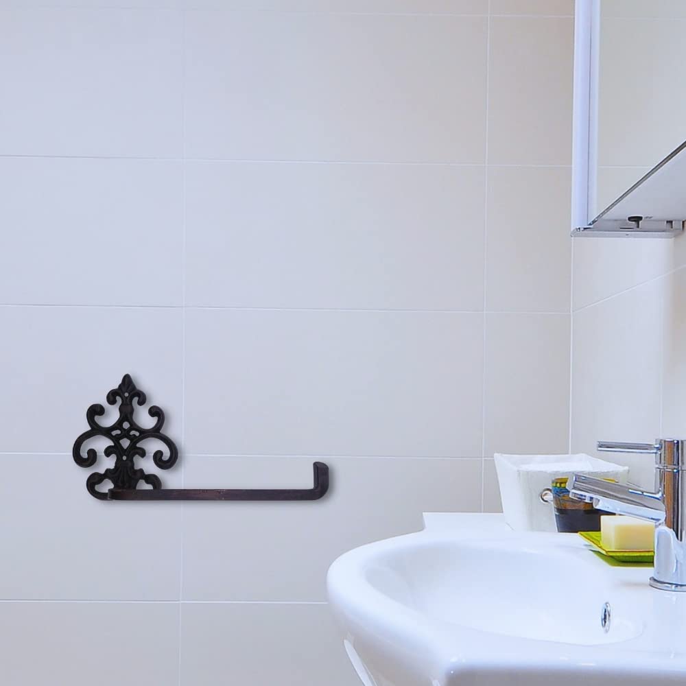 Comfy Hour Antique and Vintage Collection Cast Iron Solid Towel Tissue Holder, Aged Old Fashioned Black