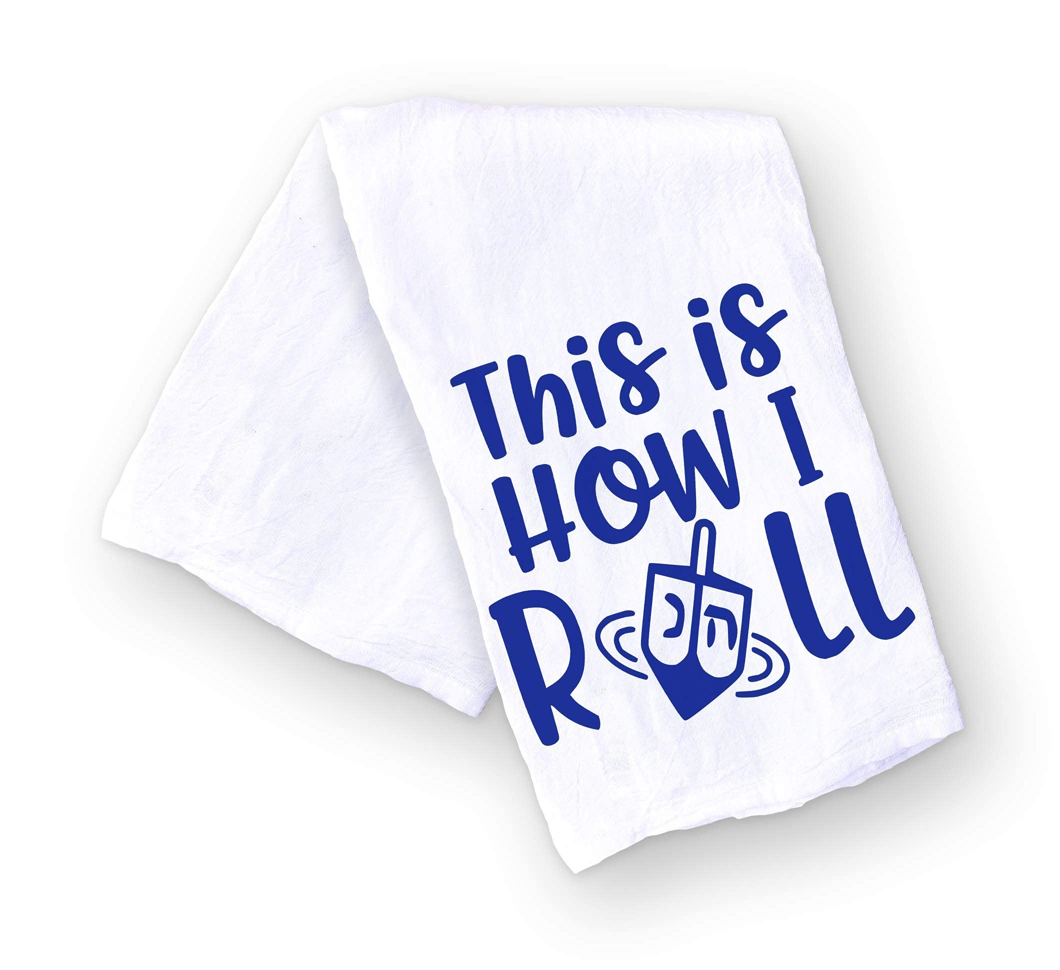Funny Jewish Holiday Kitchen Towel, This is How I Roll, Dreidel Pun Hanukkah Jewish Holiday Gift for Housewarming or Hostess, Handmade Dish Towel (This is How I Roll)