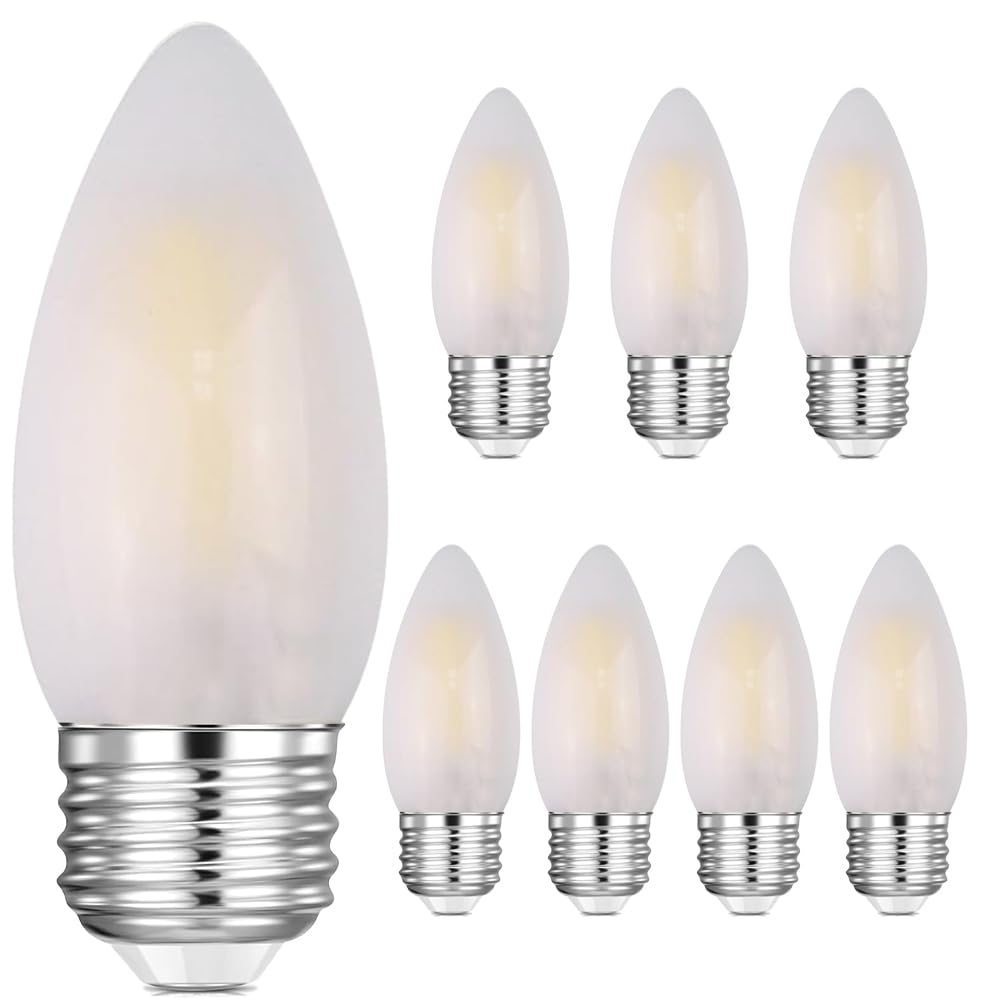 Jacqings E26 Candelabra Light Bulbs Frosted Chandelier Light Bulbs 25watt Equivalent 2700K Warm White B11 Torpedo Tip Dimmable 2W LED Decorative Candle Light Bulbs (6)