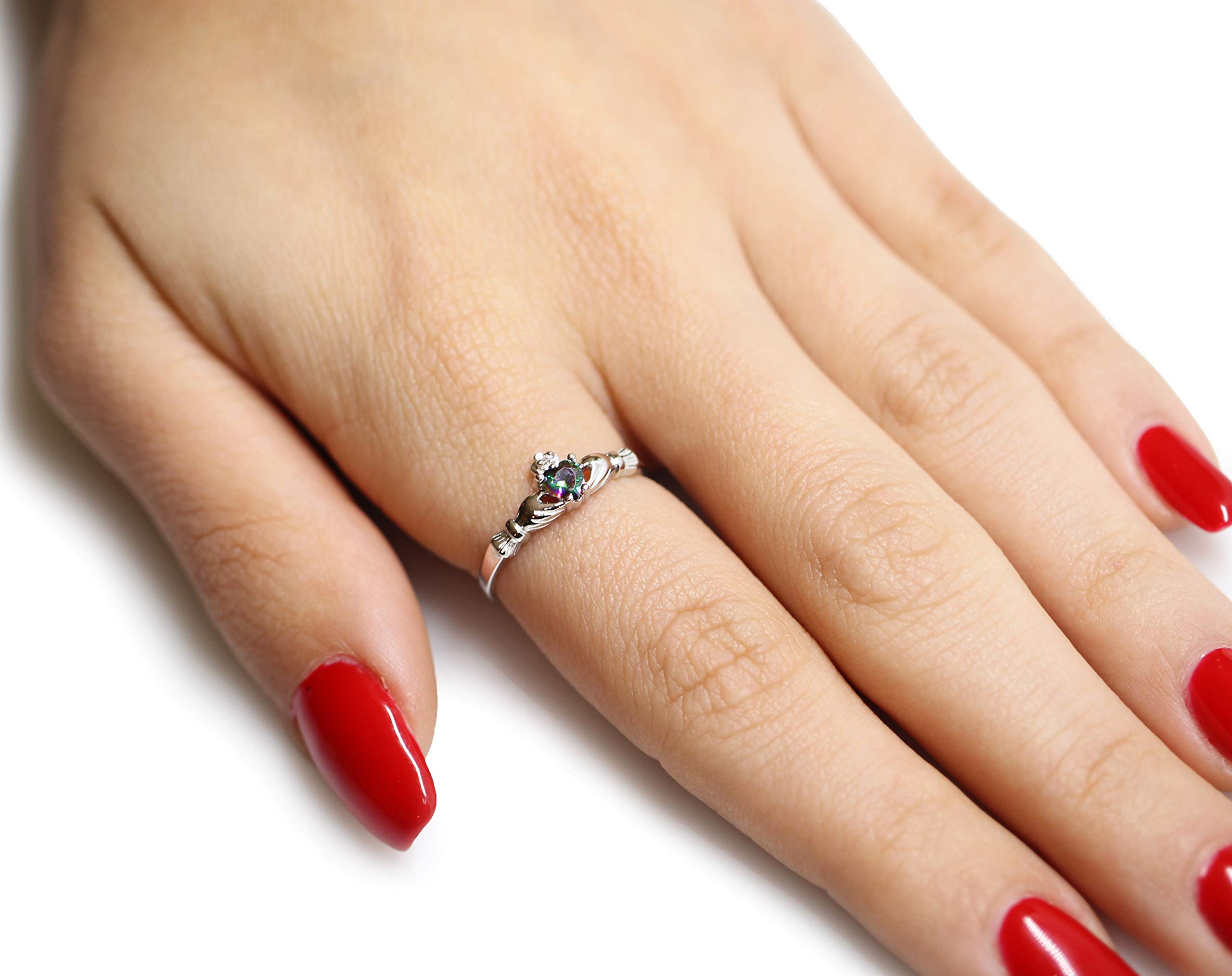 CloseoutWarehouse Simulated Topaz Cubic Zirconia Benediction of the Claddagh Mystic Ring Sterling Silver Size 7
