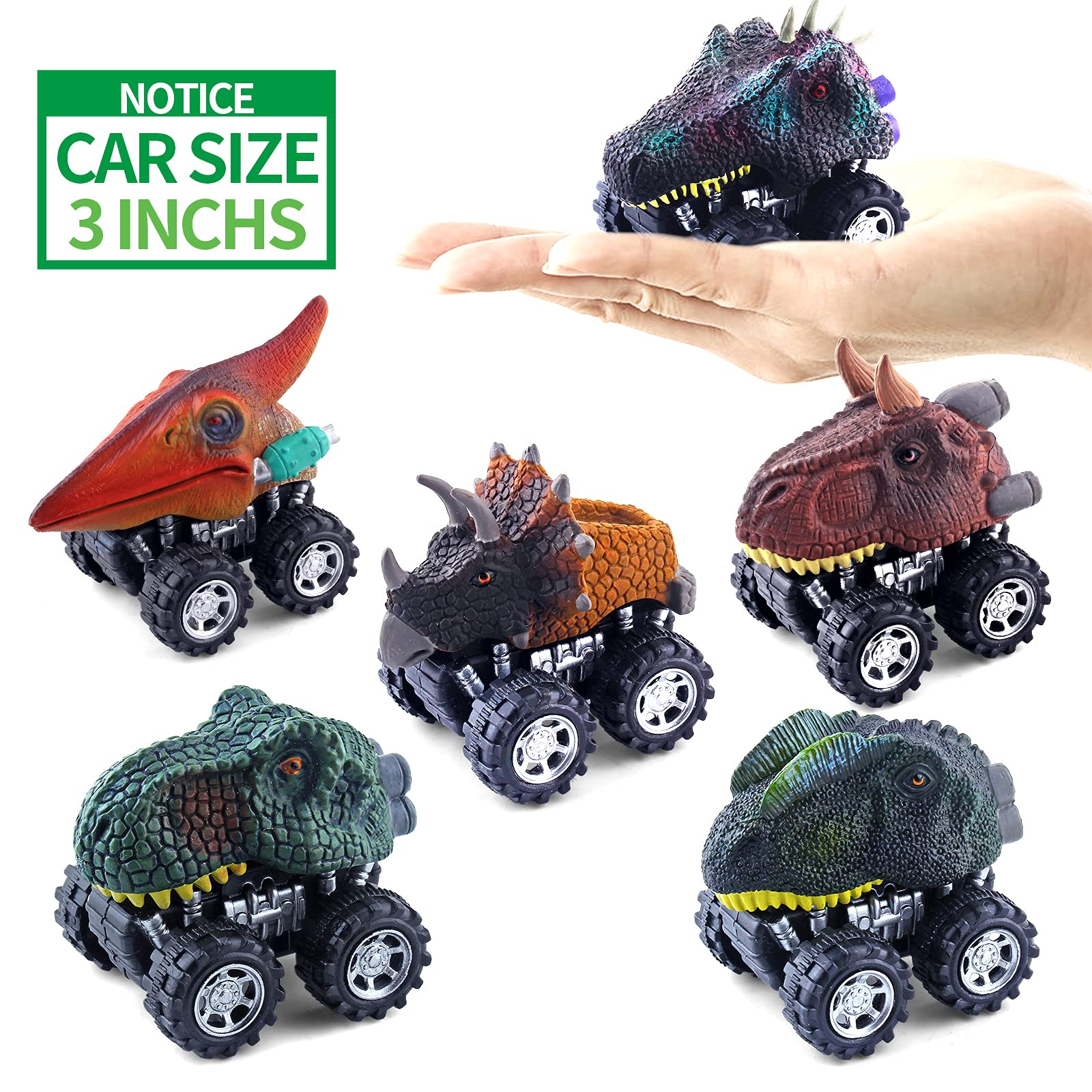 DINOBROS Dinosaur Toy Pull Back Cars 6 Pack Dinosaur Boy Toys Age 3,4,5,6,7 Dino T-Rex Games